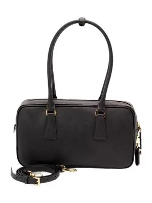 Prada Enamel Triangle Logo Tote Bag - Black