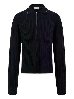 FERRAGAMO Cotton And Silk Blend Cable Knit Zip Cardigan - Blue