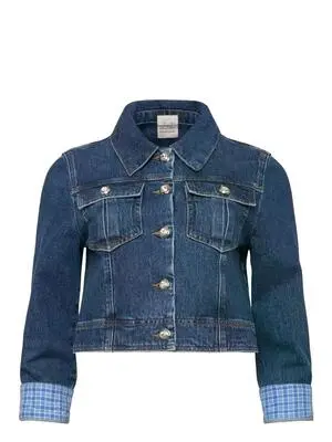 Cinq À Sept Lexie Checked-cuff Denim Jacket - Blue