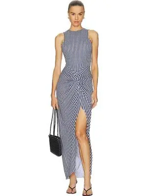 Silvia Tcherassi Vertical Stripe Knotted Gown - Blue