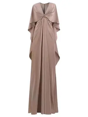 GEMY MAALOUF V-neck Draped Gown With Cape Effect - Neutrals