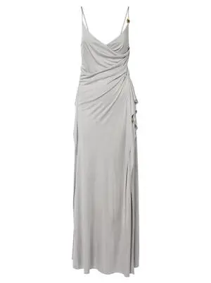 Versace Medusa Draped Jersey Cocktail Dress - Grey