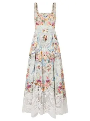Camilla Printed Lace-trimmed Cotton-blend Midi Dress - Multi