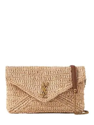 Saint Laurent Cassandre Raffia Shoulder Bag - Neutrals