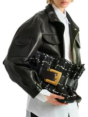 Balmain Medium Anthem Bag In Tweed - Black