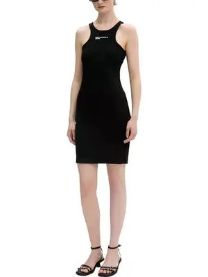 Karl Lagerfeld Ribbed Knit Logo Embroidered Mini Dress - Black