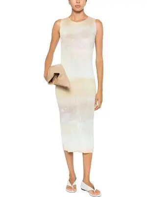 Issey Miyake Sleeveless Abstract Print Midi Dress - Neutrals