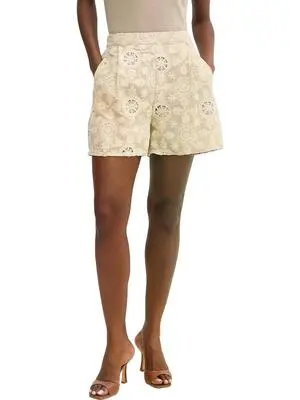 FRACOMINA Broderie Anglaise Pleated Shorts - Neutrals