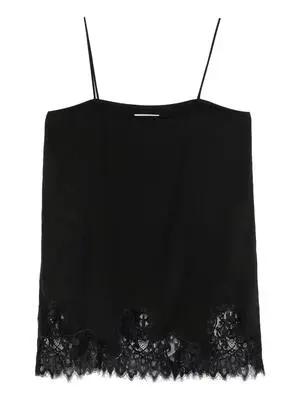 SEMICOUTURE Lace Trim Spaghetti Strap Top - Black