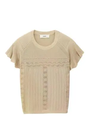 Ba&sh Piera Pointelle-knit Ruffled Top - Neutrals