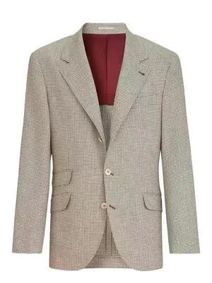 BRUNELLO CUCINELLI Wool, Alpaca And Silk Houndstooth Deconstructed Cavallo Blazer