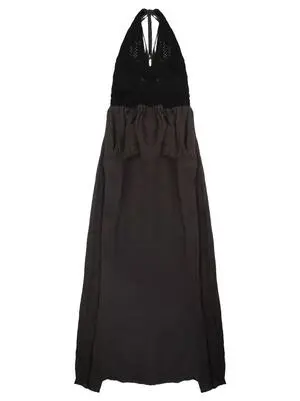 120% Lino Crochet-knit Halterneck Maxi Dress - Grey