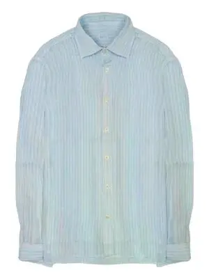 120% Lino Vertical-stripe Linen Shirt - Blue
