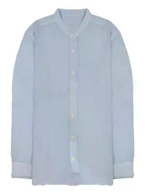 120% Lino Band-collar Linen Shirt - Blue
