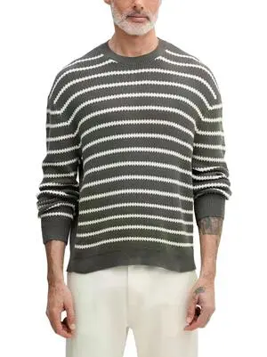 Armani Exchange Horizontal Stripe Crew Neck Sweater - Grey