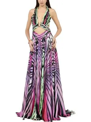 Roberto Cavalli Printed Halterneck Maxi Dress - Purple
