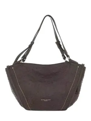 GIANNI CHIARINI Bloom Ostrich-effect Medium Shoulder Bag - Brown