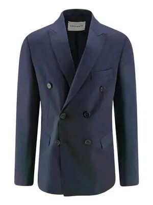AMARANTO Double-breasted Peak-lapel Blazer - Blue