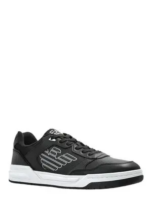 EA7 Logo Panel Leather Sneakers - Black