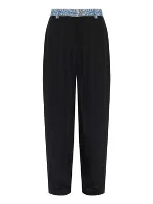 Alexander Wang Pleated Trousers With Contrast Denim Waistband - Black