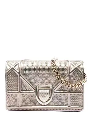 Dior 2016 Metallic Patent Microcannage Diorama Wallet On Chain Crossbody Bag - Gold