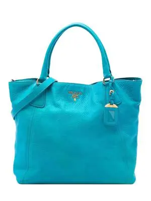 Prada Vitello Daino Open Convertible Tote Satchel - Blue
