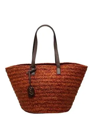 Saint Laurent Raffia Panier Basket Shopper Tote Bag - Brown