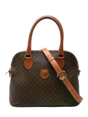Celine Macadam Coated Canvas Dome Satchel - Brown