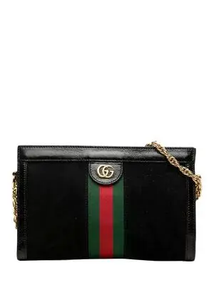 Gucci Gucci Small Suede Web Ophidia Chain Crossbody Bag Black