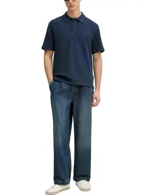 TRUSSARDI Waffle-knit Short-sleeve Polo Shirt - Blue