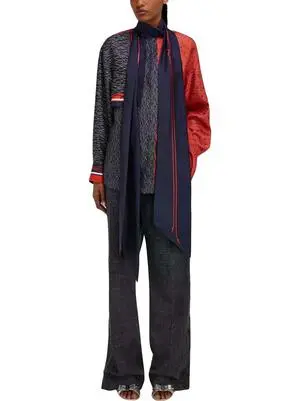 FERRAGAMO Silk Shirt With Bib Detail - Blue