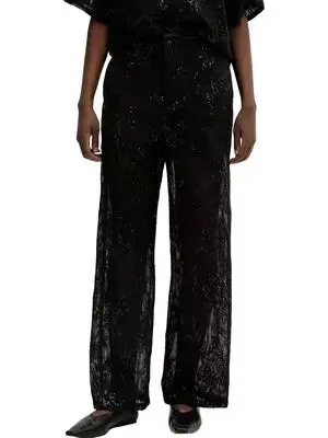 ISABELLE BLANCHE Embellished Floral Embroidered Trousers - Black