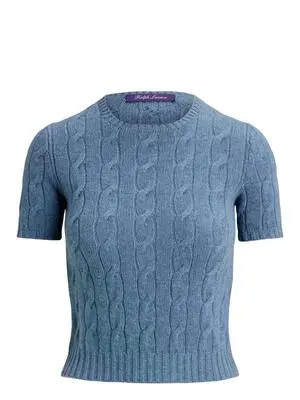 Ralph Lauren Cashmere Cable Knit Cropped Sweater - Blue