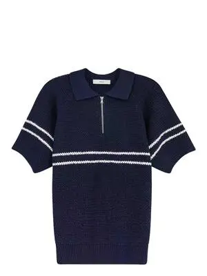 DUNST Half-zip Striped Knit Jumper - Blue
