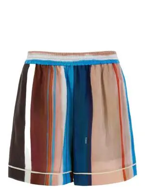 Fendi Striped Silk Shorts - Neutrals