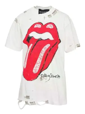 DRY CLEAN ONLY Distressed Effect T-shirt With Safety Pin Embellishments - White