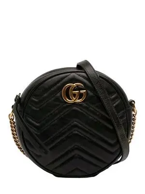 Gucci Gucci Matelasse Leather Round Crossbody Bag Black