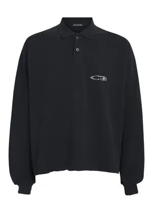 COLE BUXTON Cotton Distressed Surf Polo Shirt - Black