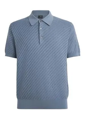 Brioni Cotton-silk-cashmere Woven Polo Shirt - Blue