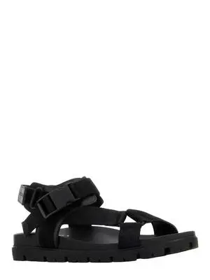 Prada Embossed Fabric Suede Sandals - Black