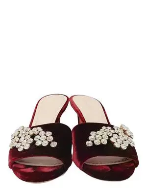 Dior Swarovski Rhinestone Embellished Velvet Mules - Red