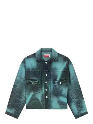 Kenzo Boke Flower Logo Print Raw-cut Denim Jacket - Blue