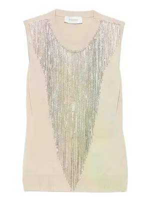 Sportmax Fringed Crystal-embellished Crewneck Top - Neutrals