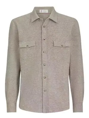 Brunello Cucinelli Virgin Wool, Cashmere And Silk Knit Shirt - Grey
