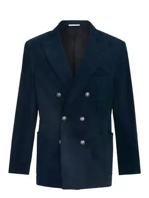 Brunello Cucinelli Sea Island Cotton Narrow-wale Corduroy One-and-a-half Breasted Deconstructed Blazer With Patch Pockets - Blue