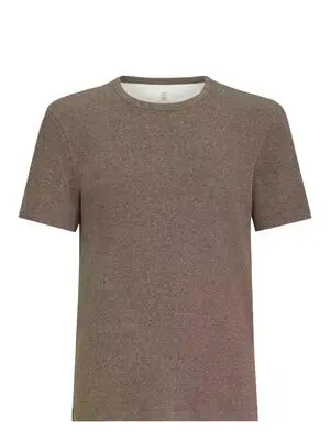 Brunello Cucinelli Denim-effect Ribbed-cotton-jersey Crew-neck T-shirt - Brown
