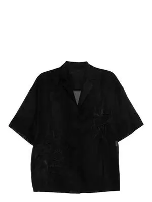 LESS Floral Appliqué Short Sleeve Shirt - Black
