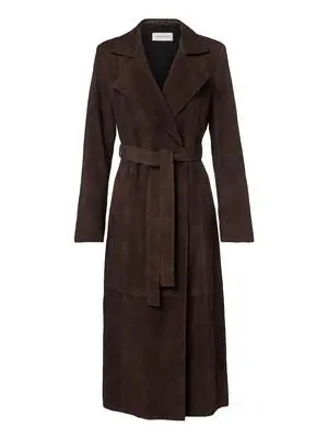 Nour Hammour Winona Belted Suede Wrap Coat - Brown