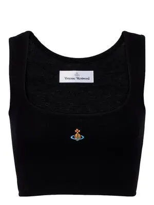 VIVIENNE WESTWOOD Orb Ribbed-knit Jersey Crop Top - Black
