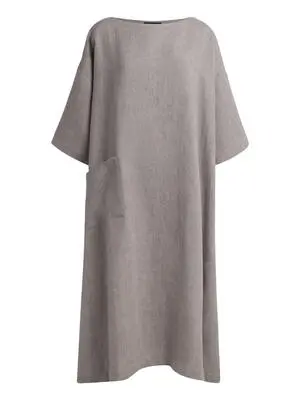 Eskandar Linen Boatneck Midi Dress With Pocket - Grey